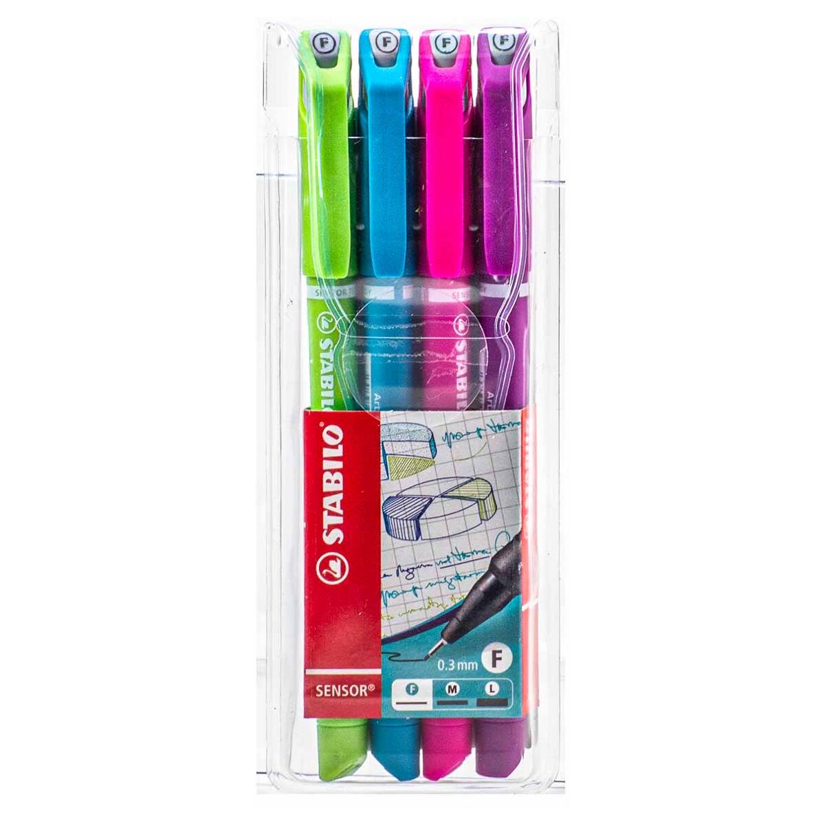 STABILO SENSOR F fineliner Pens Light Green, Turquoise, Pink, Lilac (4 ...