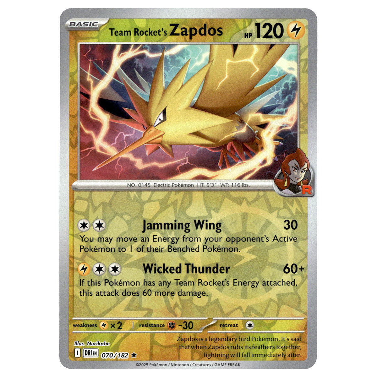Team Rocket's Zapdos #070/182 Pokémon SV10: Destined Rivals Reverse Ho ...