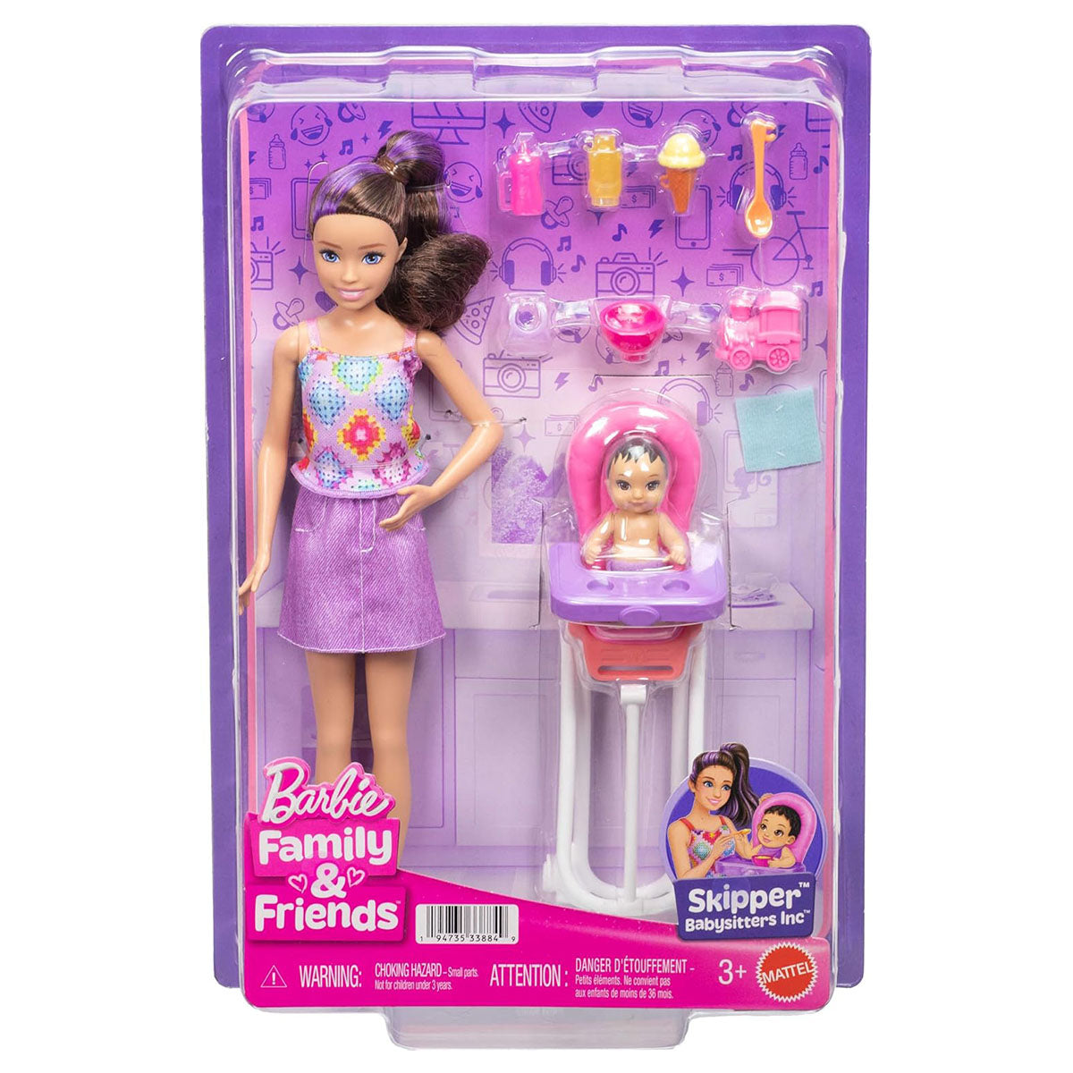 Barbie Family & Friends Skipper Babysitters Inc Doll and Highchair Set ...