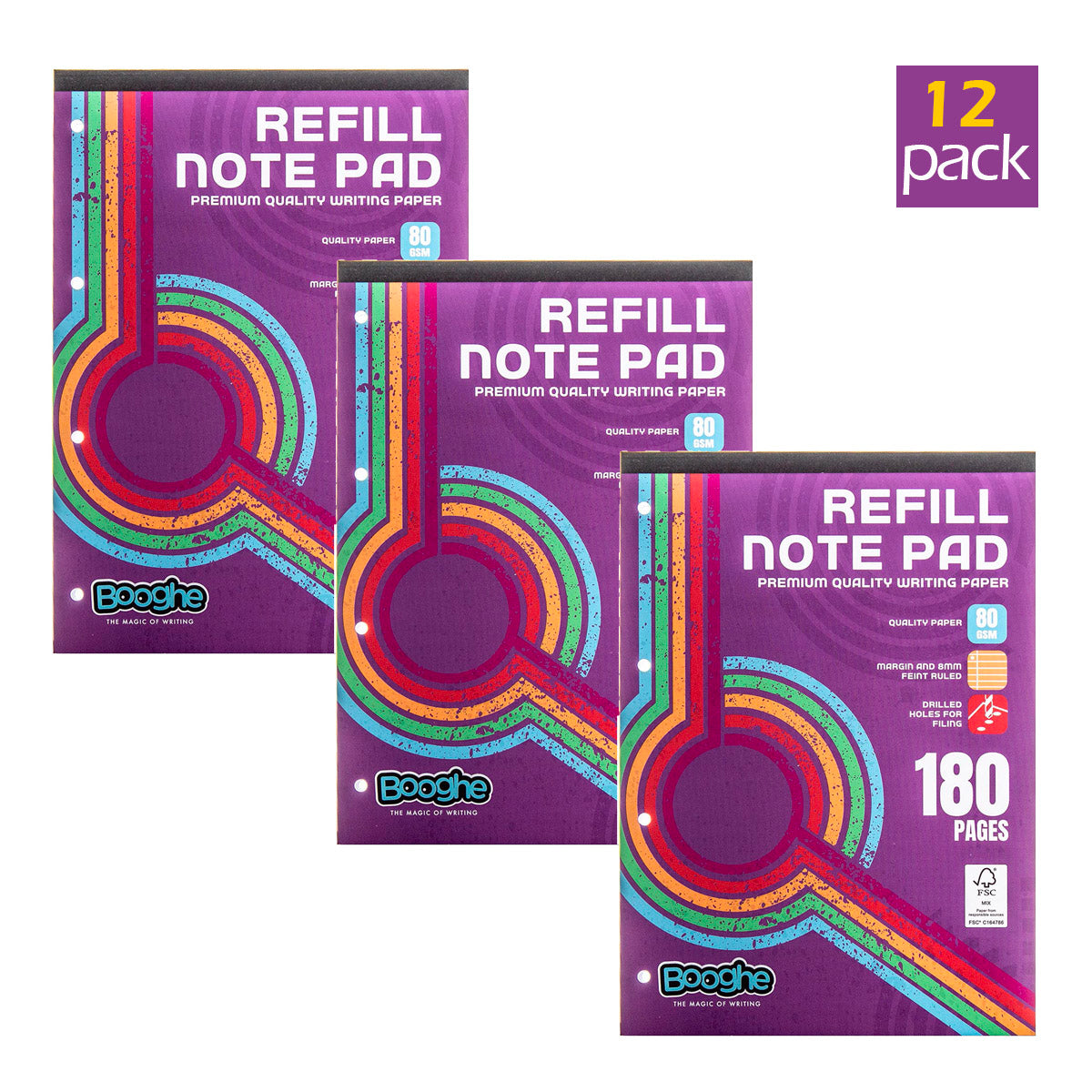 A4 Refill Note Pad Lined 180 Pages (12 Pack) — Booghe
