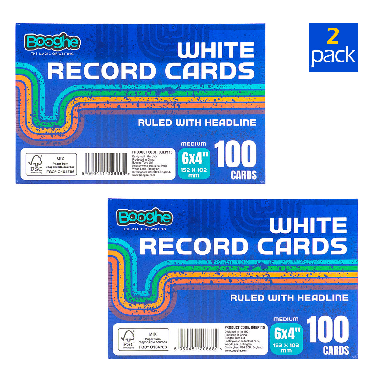 100 A6 Record Cards Ruled with Headline White (2 Pack) — Booghe