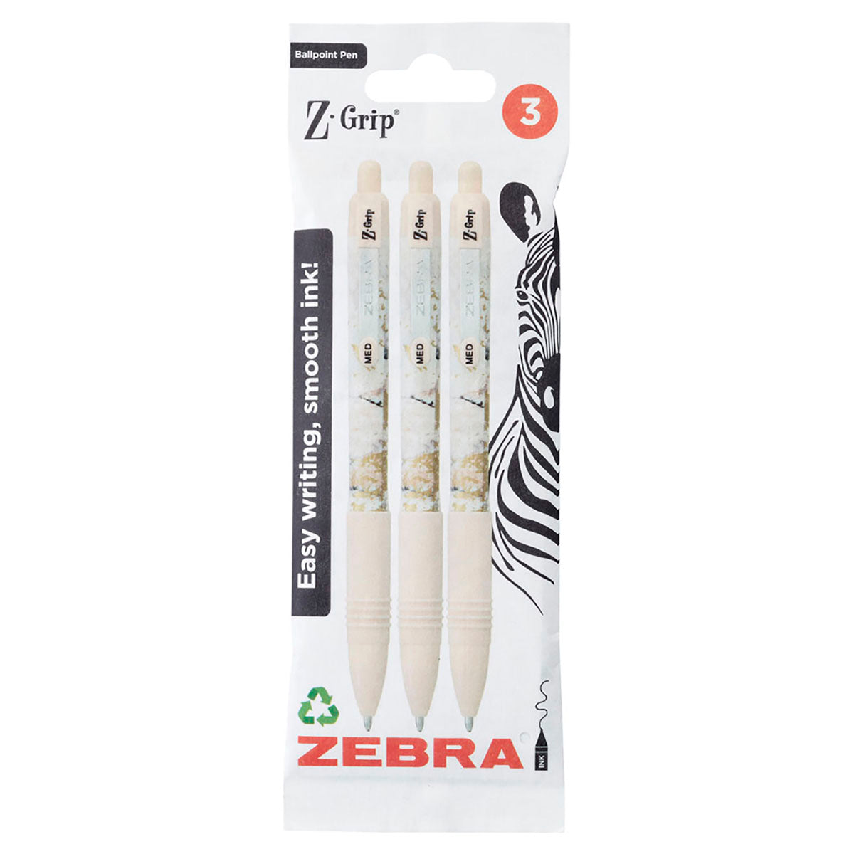 Zebra Pen Z-GRIP Smooth Glam Black Ink Ballpoint Pens 3pk — Booghe
