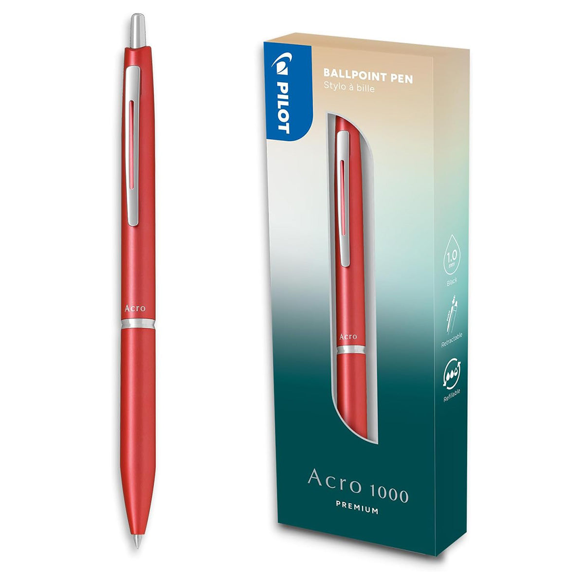 Pilot Acro 1000 Premium Medium Line Ballpoint Red Pen — Booghe